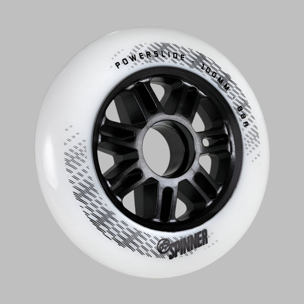 Powerslide Spinner Inline Wheels 100mm 88A White - Lucky Skates
