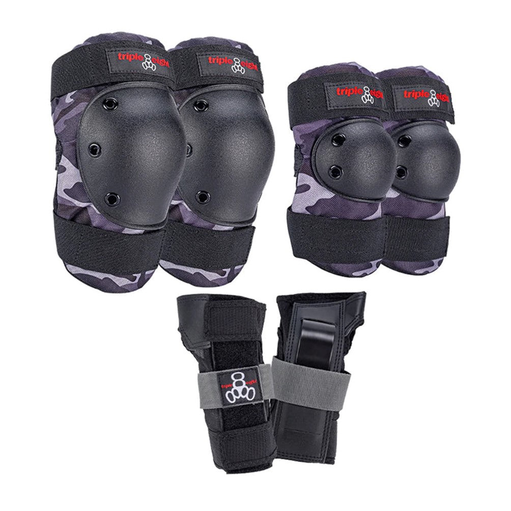 Triple 8 Saver Series Tri Pack Junior Grey Camo Pad Set - Lucky Skates